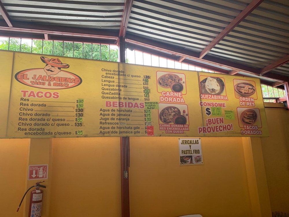 Menu at El Jalisciense restaurant, San José del Cabo