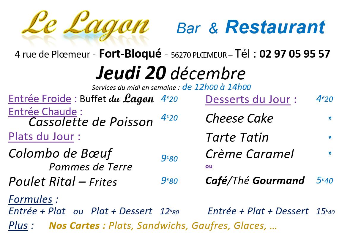 Menu au Le Lagon restaurant, Ploemeur, 4 Rue de Ploemeur