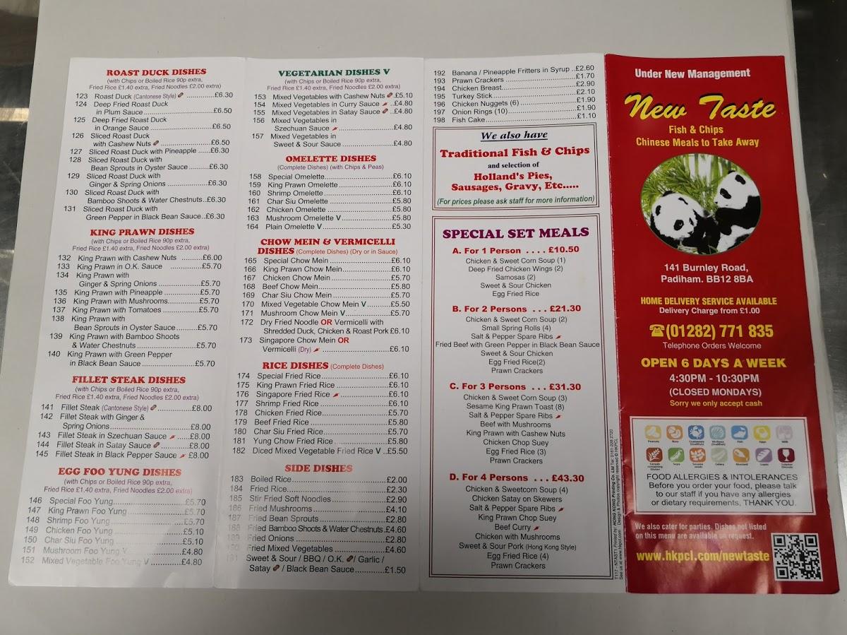 Menu at New Taste fast food, Burnley