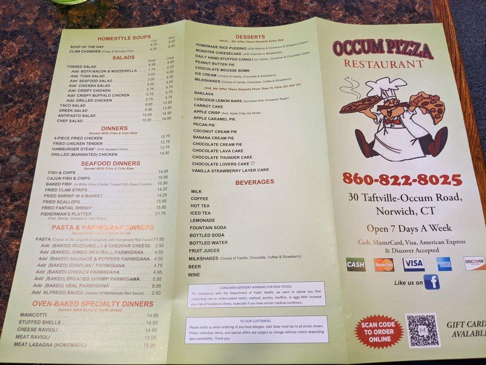 Menu at Occum Pizza pizzeria, Norwich