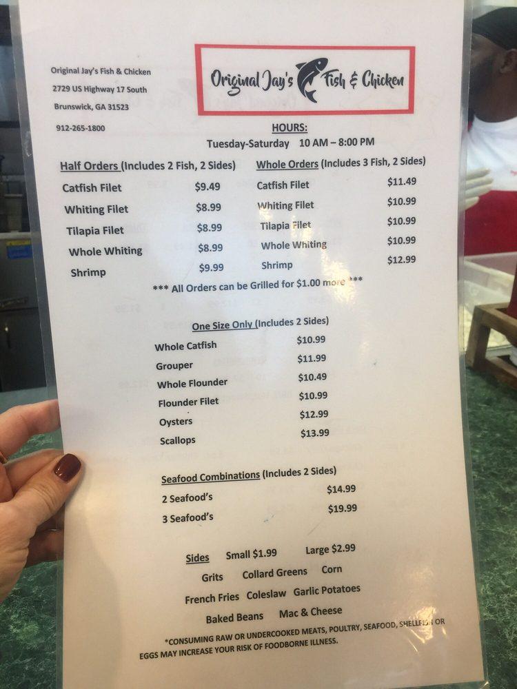 Menu at Original Jay's Fish & Chicken restaurant, Brunswick
