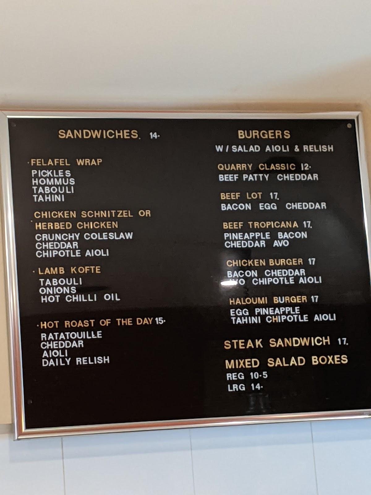 Menu at Quarry St Cafe, Ultimo