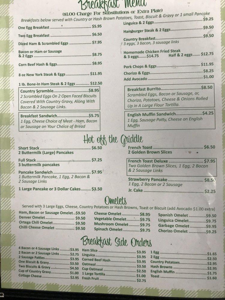 Menu at Sam's Cafe, Ceres