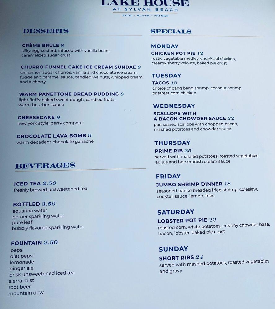 Menu at The Lake House at Sylvan Beach pub & bar, Sylvan Beach