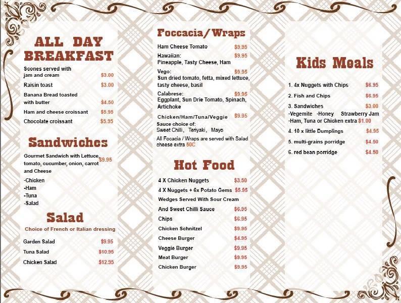 Menu at Tiny Tots Playland and Cafe, Glenhaven