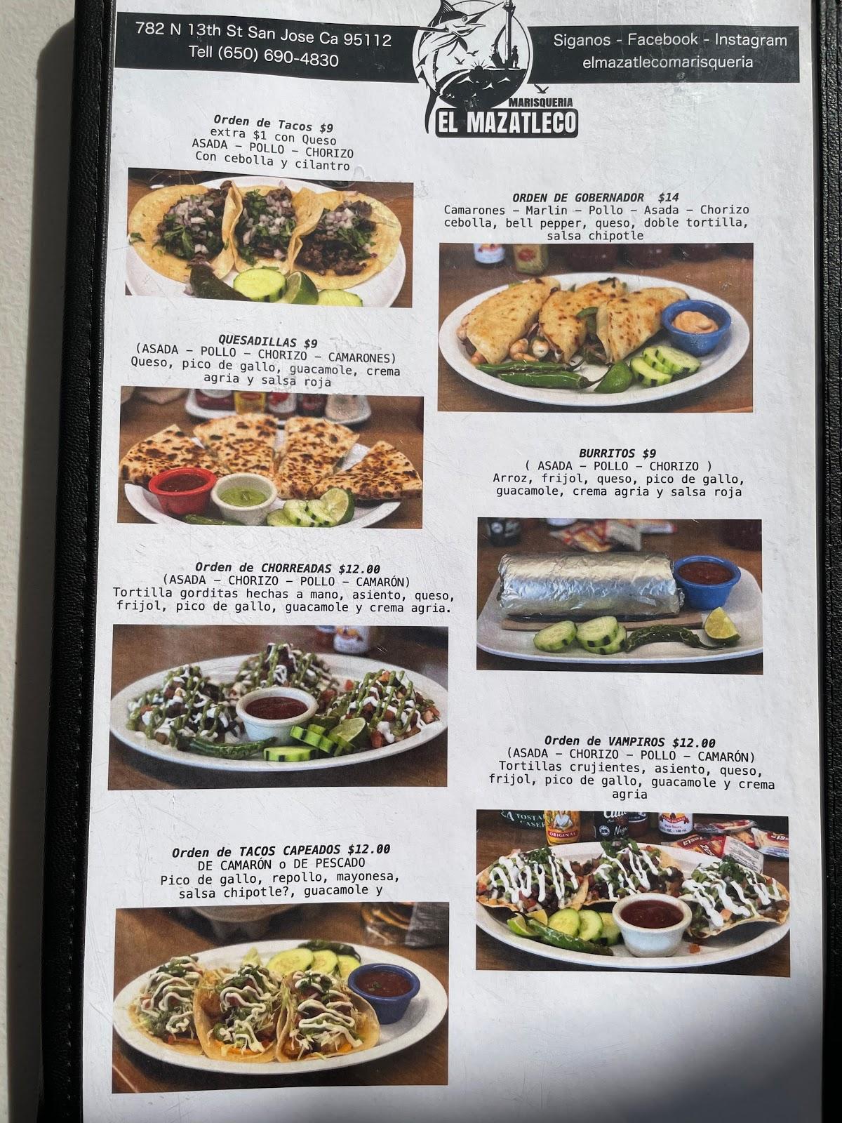 Menu at Maza Restaurant, San Jose