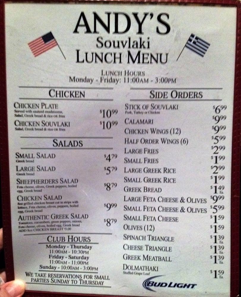 Menu at Andy's Club, Ogden