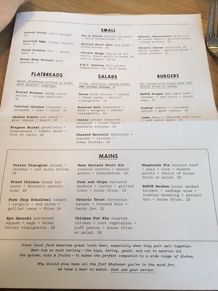 Menu at Batch House pub & bar, Toronto