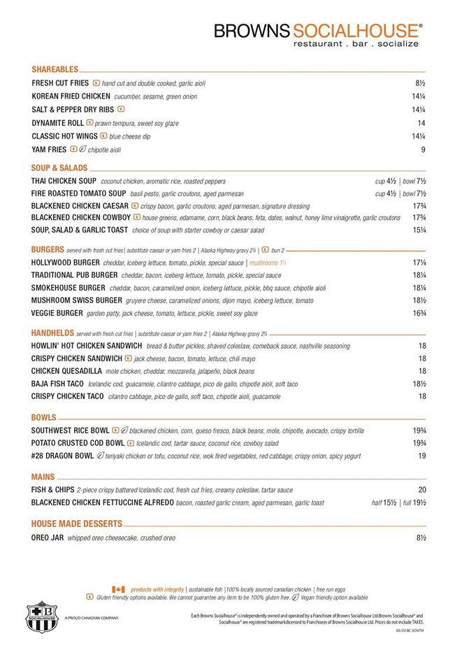 Menu at Browns Socialhouse Westgate pub & bar, Grande Prairie