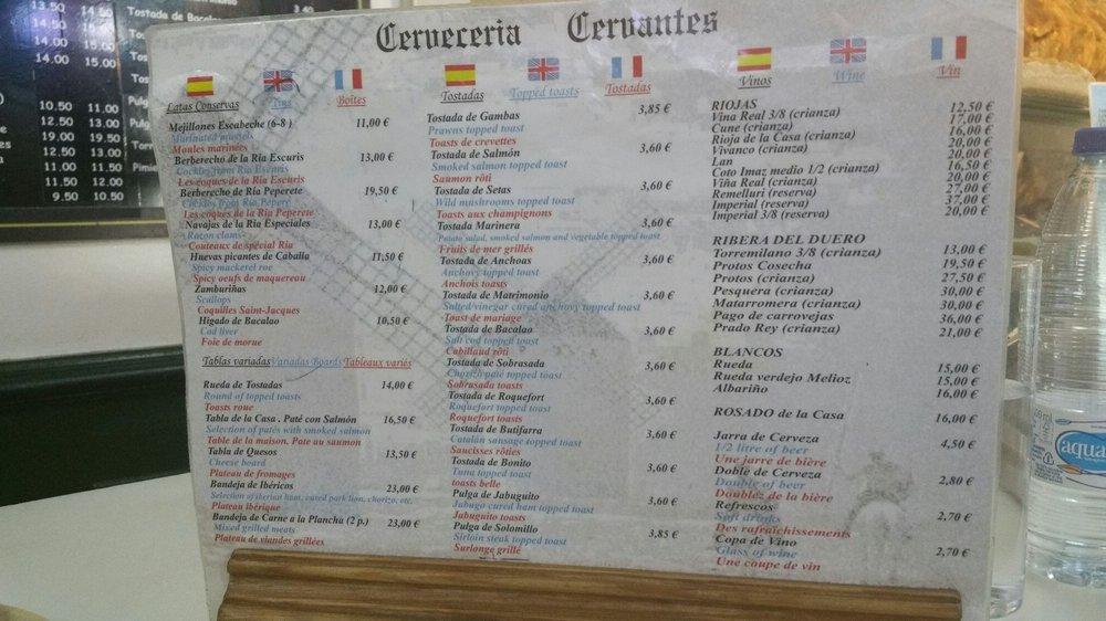 Menu at Cervantes pub & bar, Madrid, Pl. Jesús
