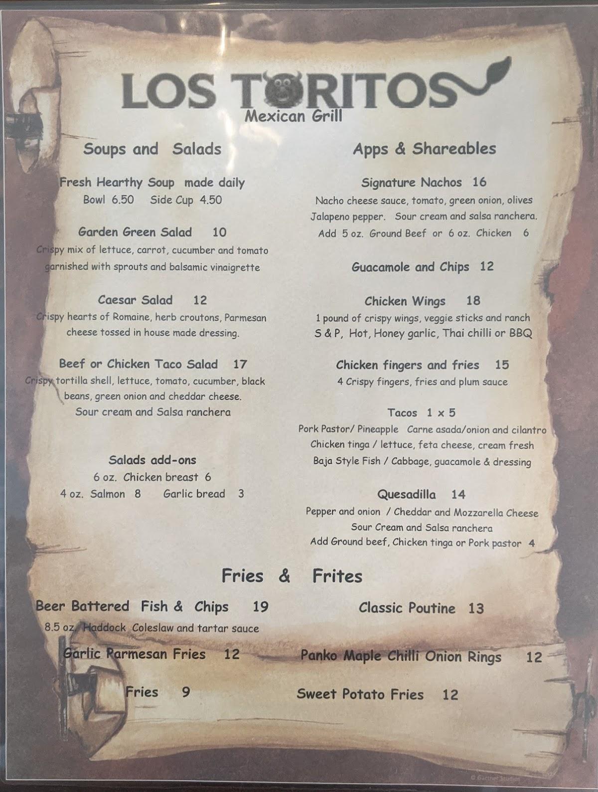 Menu at Los Toritos - Mexican Grill restaurant, Seba Beach