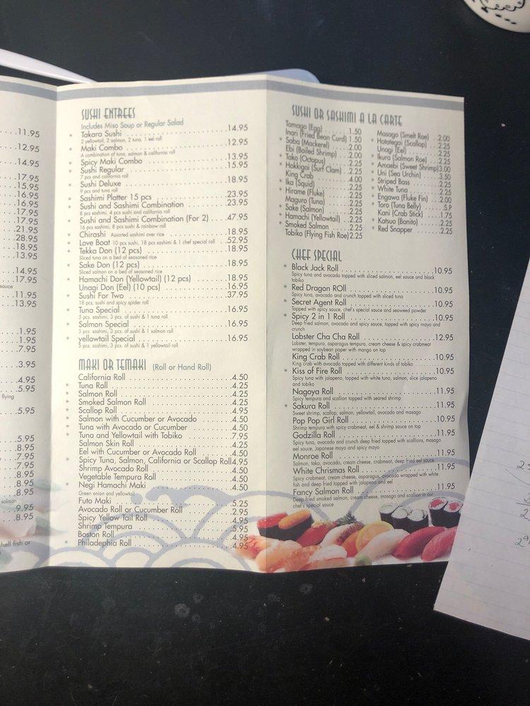 Menu at Takara restaurant, Monroe, W Roosevelt Blvd
