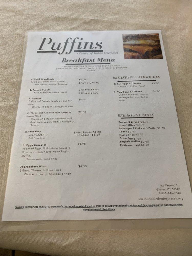Menu at Puffins Restaurant, Groton