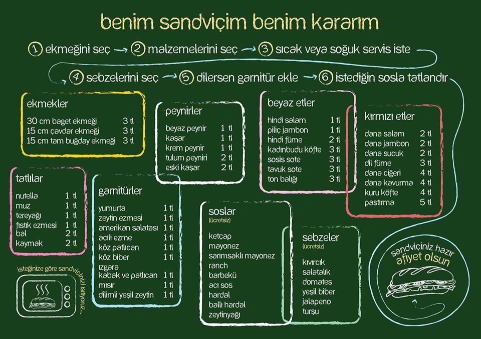 Menu at Aristo Sandwich Bar & Take Away, Istanbul