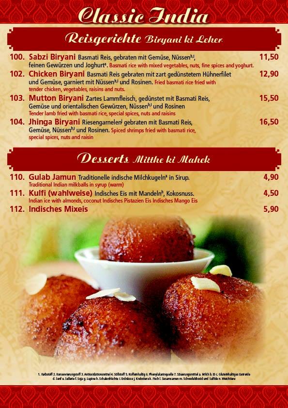 Speisekarte von CLASSIC INDIA restaurant, Essen