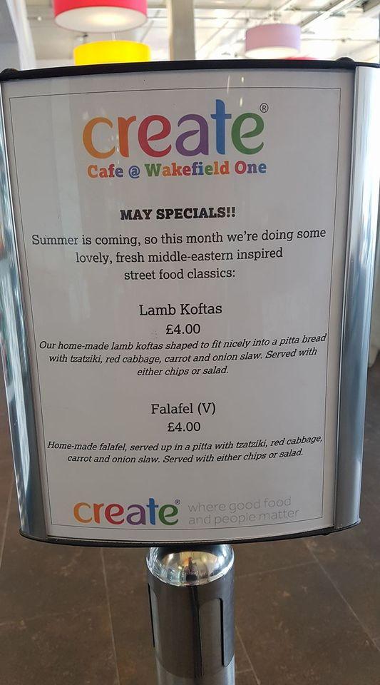 Menu at Create Cafe, Wakefield
