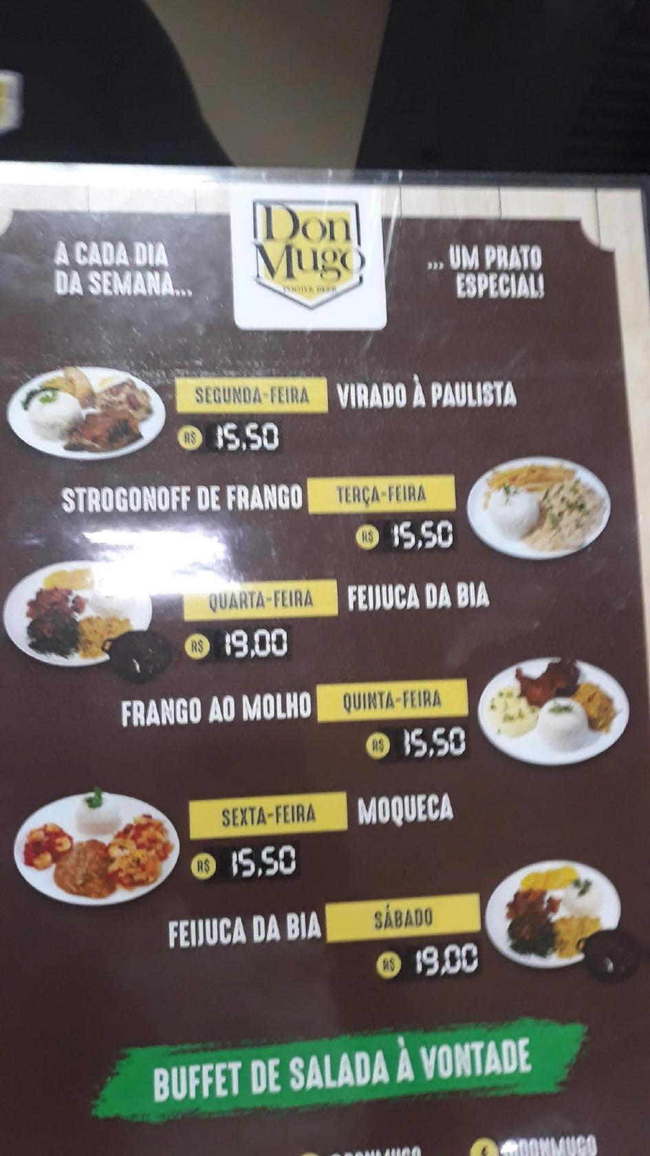 Menu at Don Mugo restaurant, Taubaté