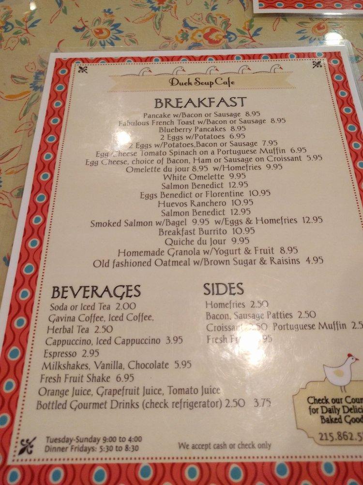 Menu at Duck Soup Cafe, New Hope