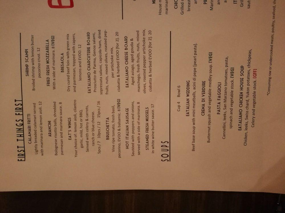 Menu at EATaliano Kitchen pub & bar, Atlanta