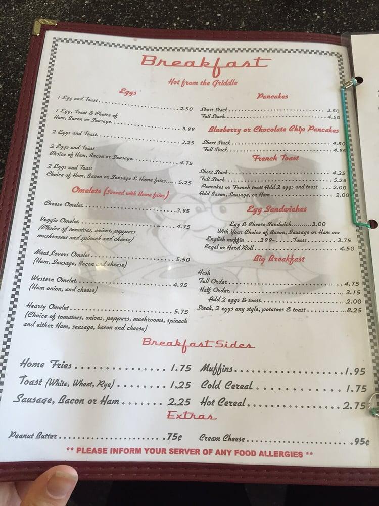 Menu at Joe's Diner restaurant, Lee, 85 Center St