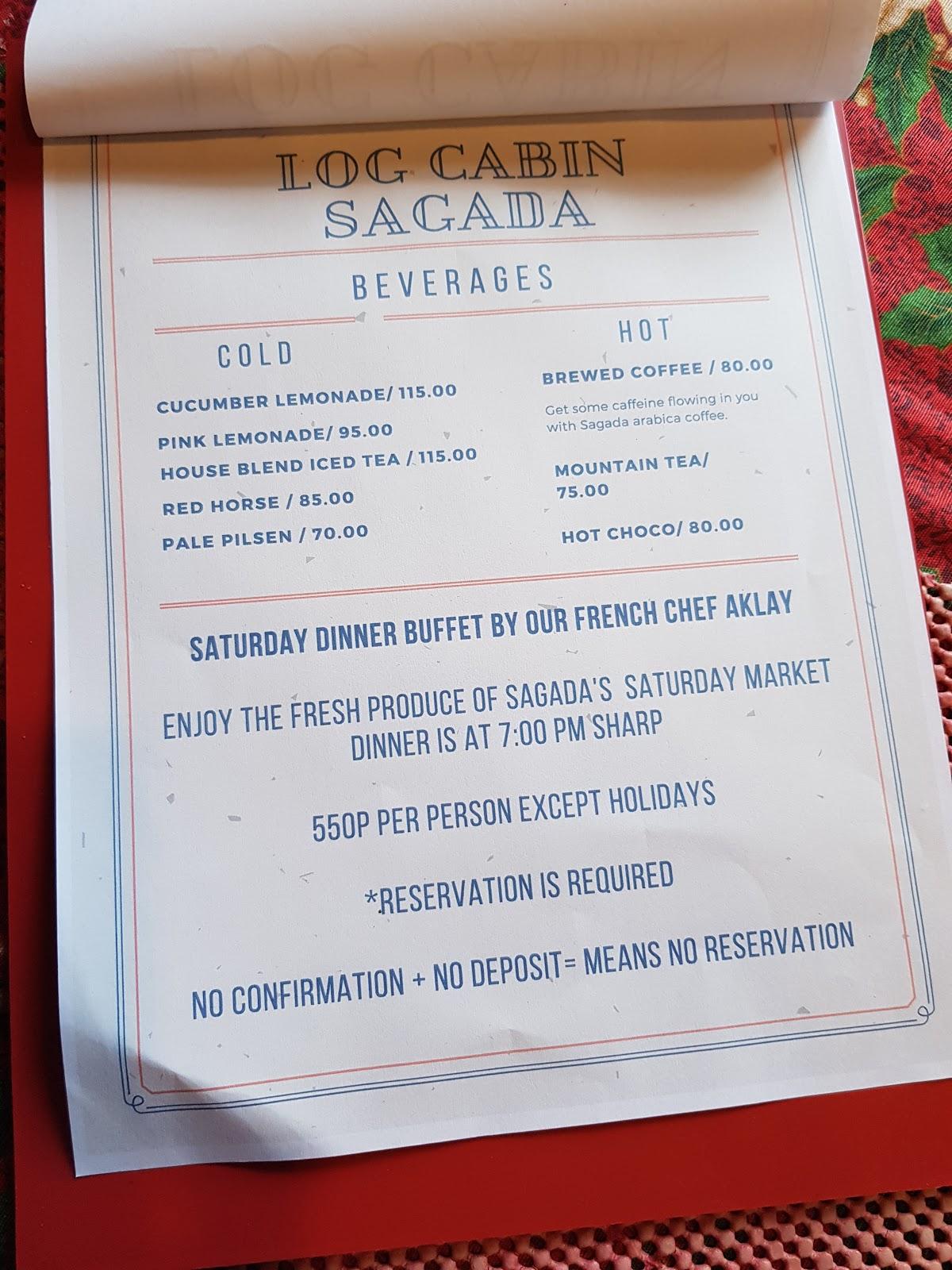 Menu at Log Cabin Sagada restaurant, Sagada, Sagada - Besao Rd