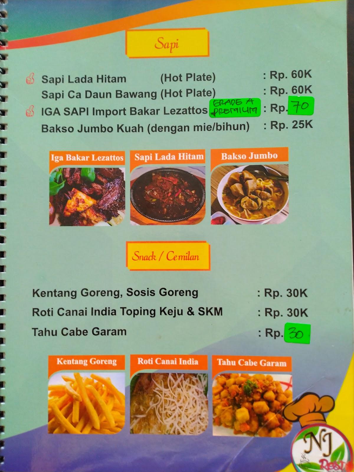 Menu at NJ Resto restaurant, Swarga Bara