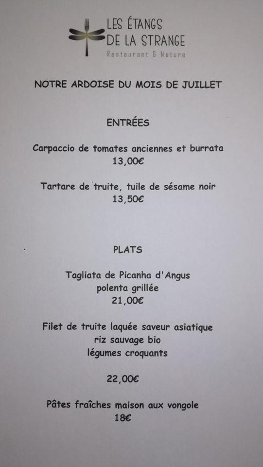 Menu au Restaurant les étangs de la Strange, Vaux-sur-Sûre