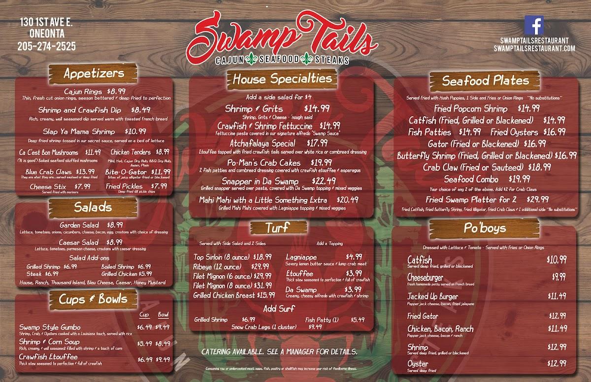 Menu at Swamp Tails steakhouse, Oneonta