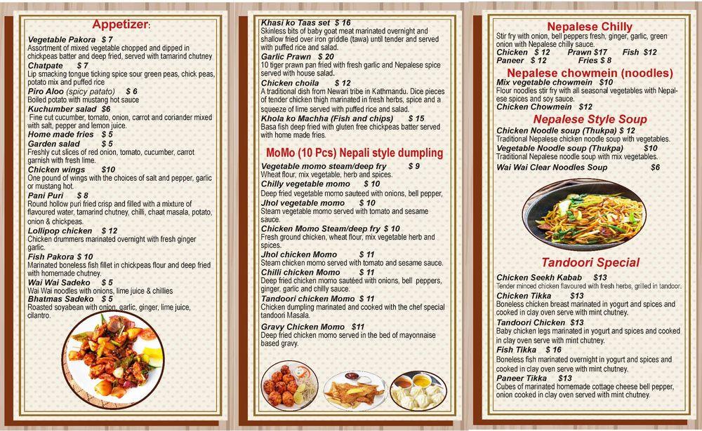 Menu at Taste of Himalayas restaurant, Surrey