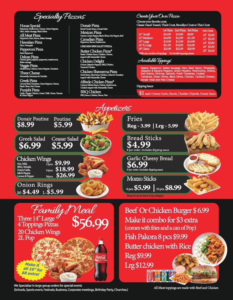 Menu at Cosmic Pizza and Donair pizzeria, Edmonton, Wagner Rd NW