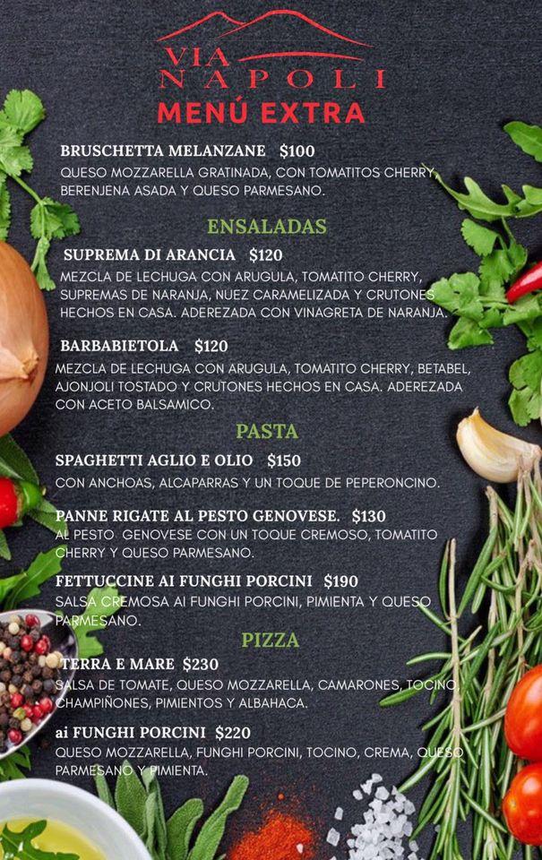 Menu at Vía Nápoli restaurant, Saltillo, Blvd. Pedro Figueroa