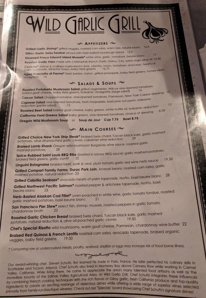Menu at Wild Garlic Grill pub & bar, Tucson, E Skyline Dr Suite 120