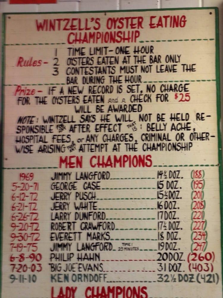 Menu at Wintzell's Oyster House restaurant, Mobile, 605 Dauphin St
