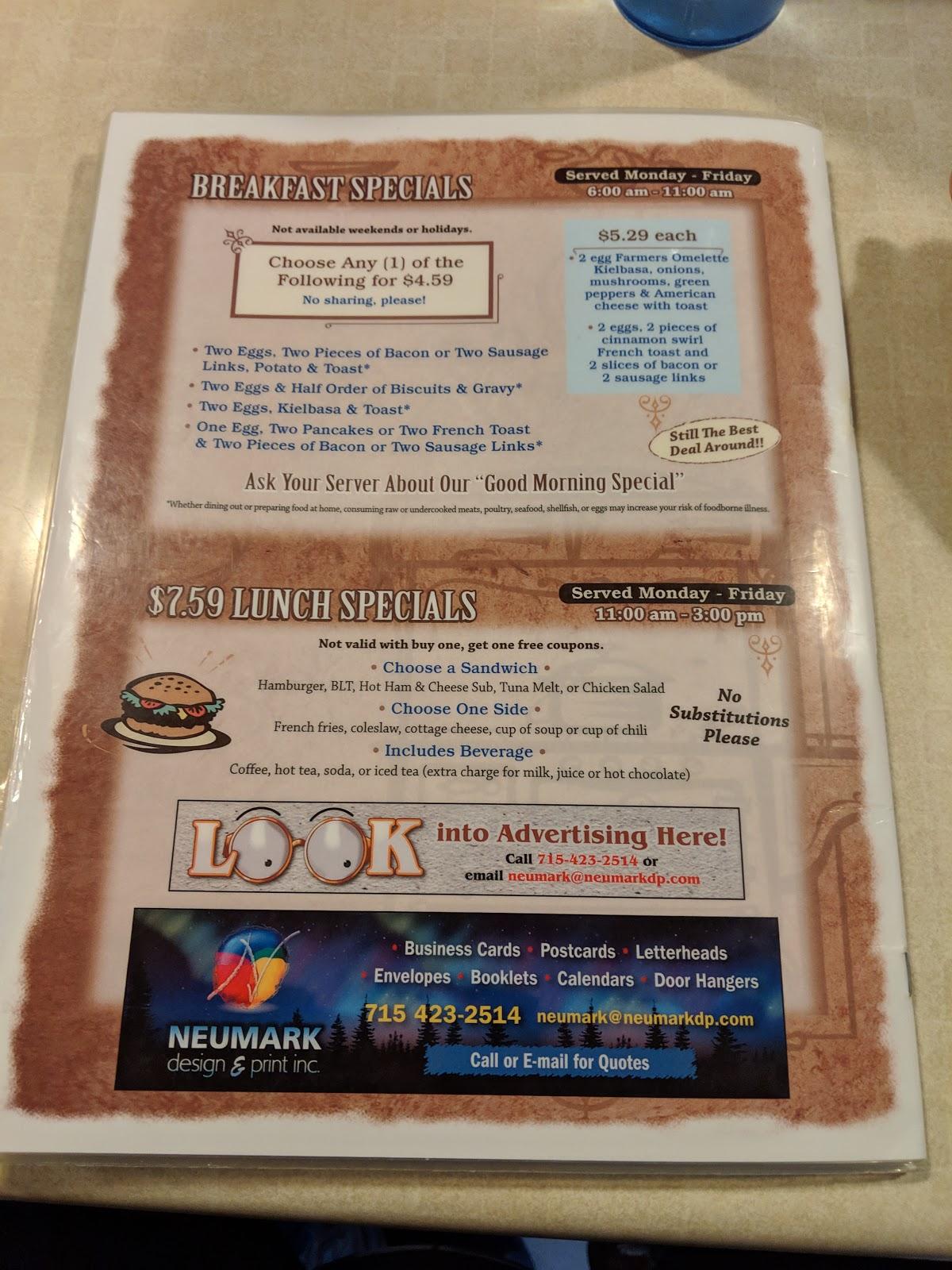 Menu at Misty's Menu restaurant, Wisconsin Rapids