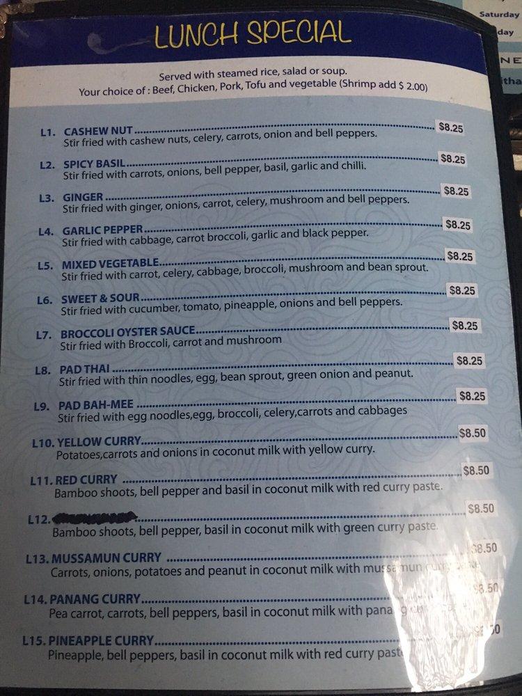 Menu at Thai Thara restaurant, Richmond