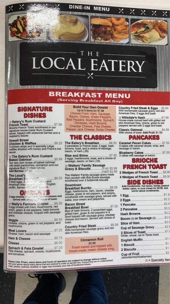 Menu at The Local Eatery restaurant, Hillsdale