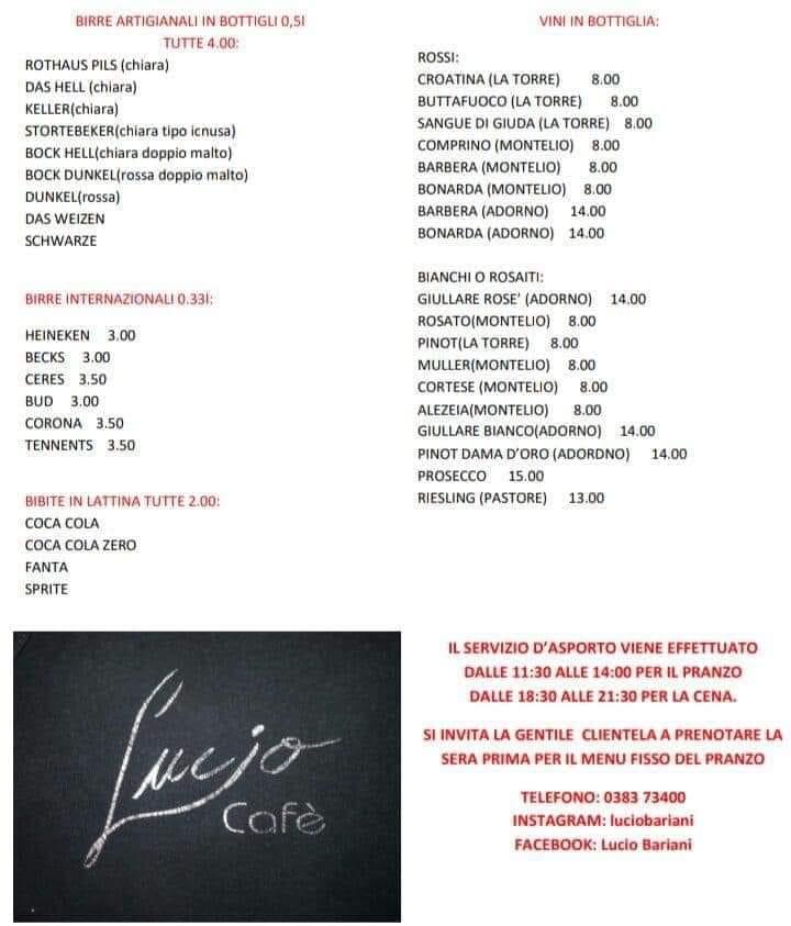 Speisekarte von Bar Da Lucio, Codevilla