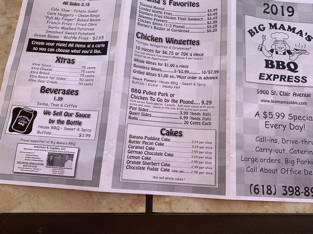 Menu at Big Mama's BBQ Express, Washington Park