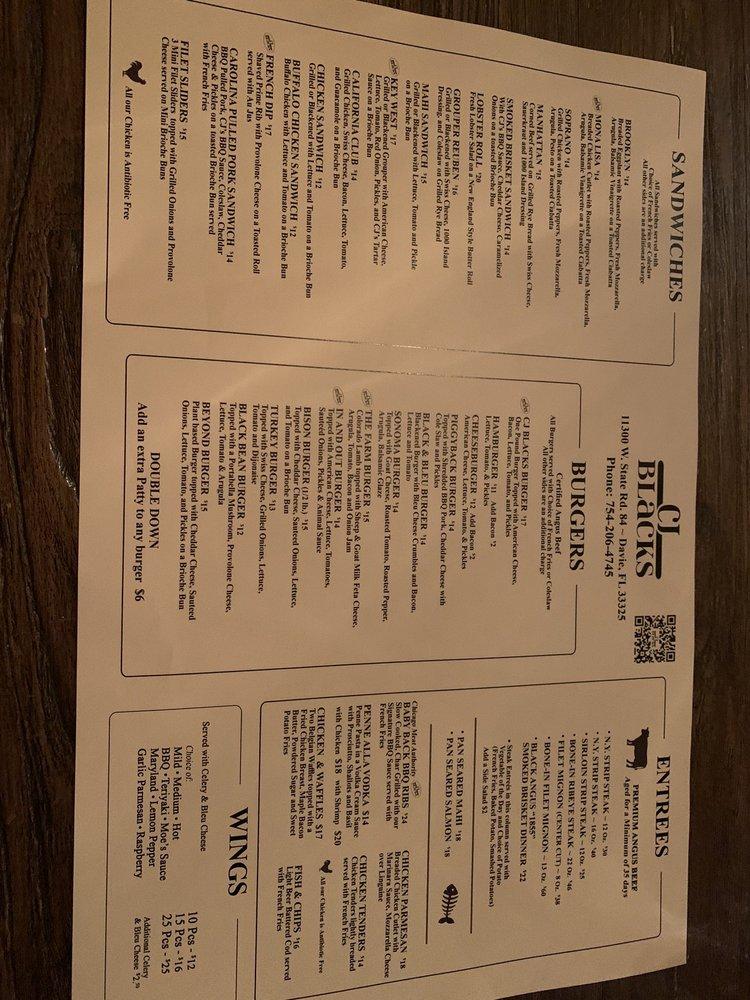 Menu at CJ Blacks Restaurant & Bar, Davie