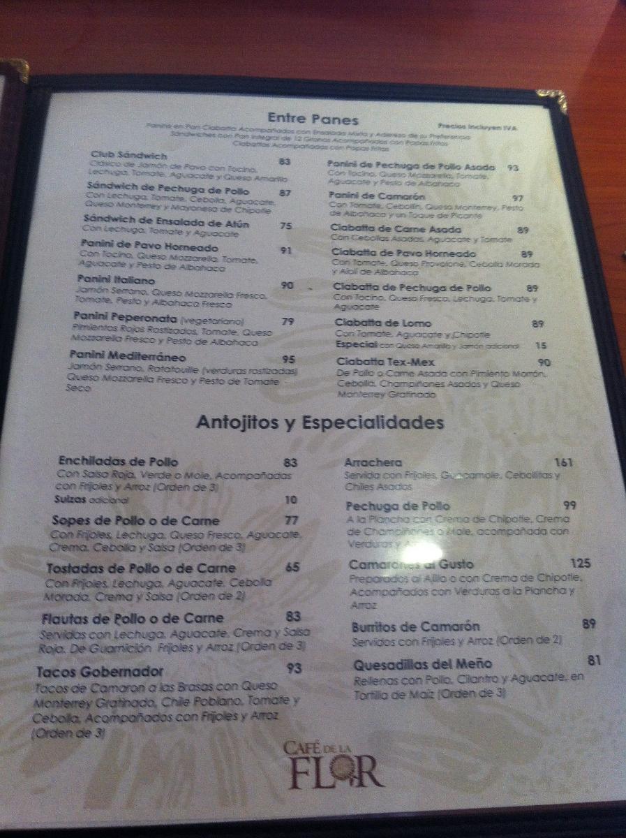 Carta de Café de la Flor, Tijuana, local E-01