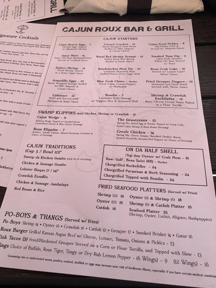 Menu at Cajun Roux Bar & Grill, Hoover