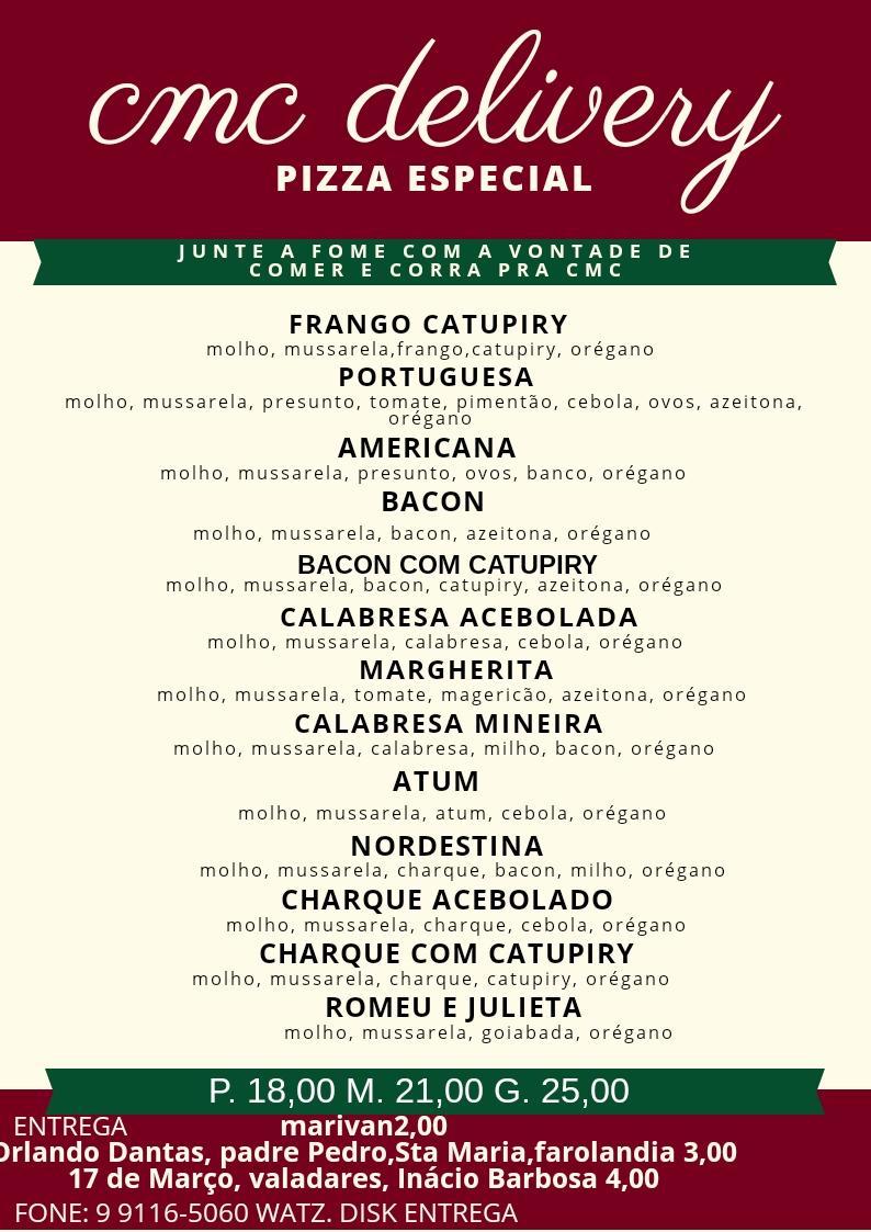 Menu at Cmc delivery restaurant, Aracaju