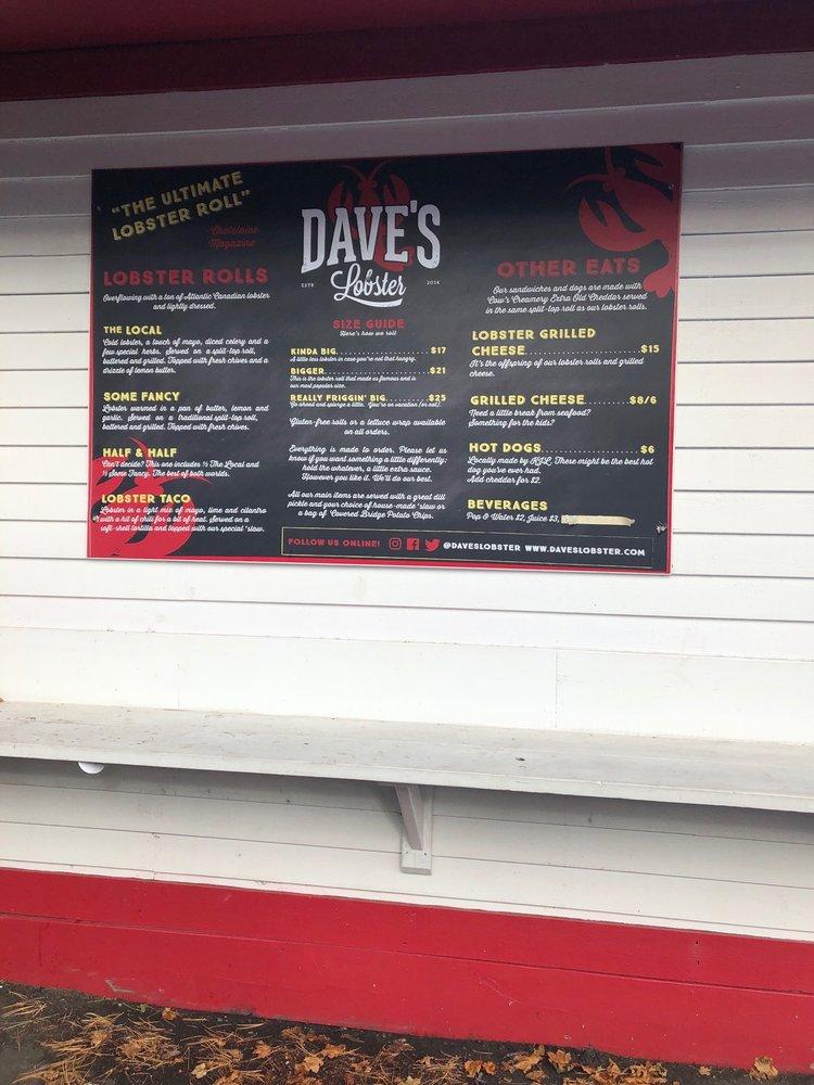 Menu at Dave's Lobster Halifax restaurant, Halifax