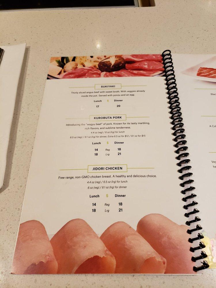 Menu at Joon Shabu Shabu restaurant, Glendale