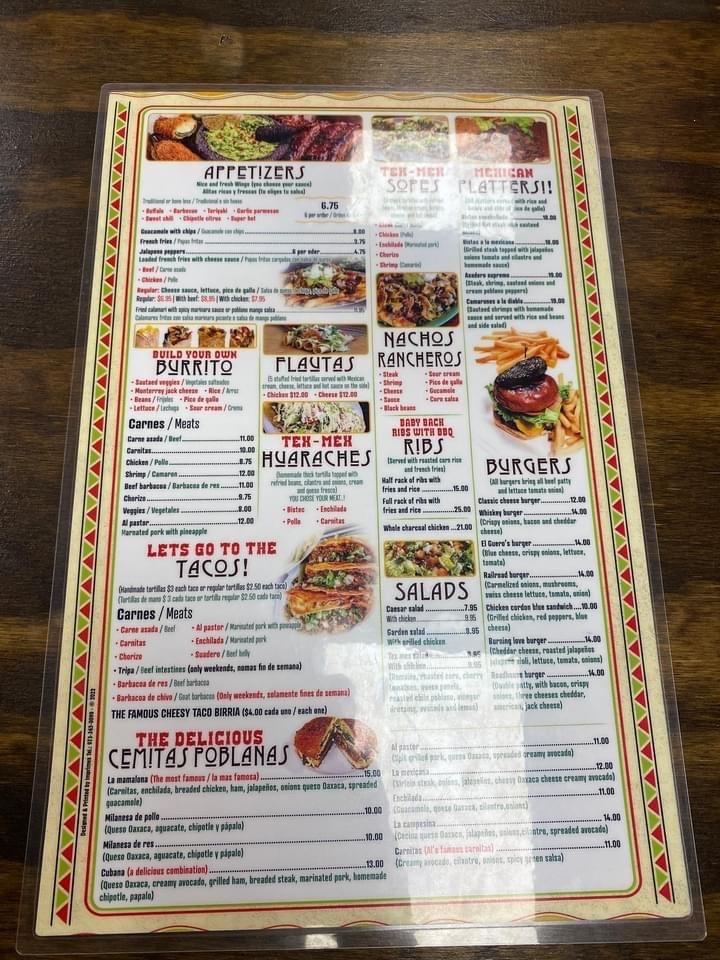 Menu at Las Delicias Tex-Mex and Grill restaurant, South Amboy