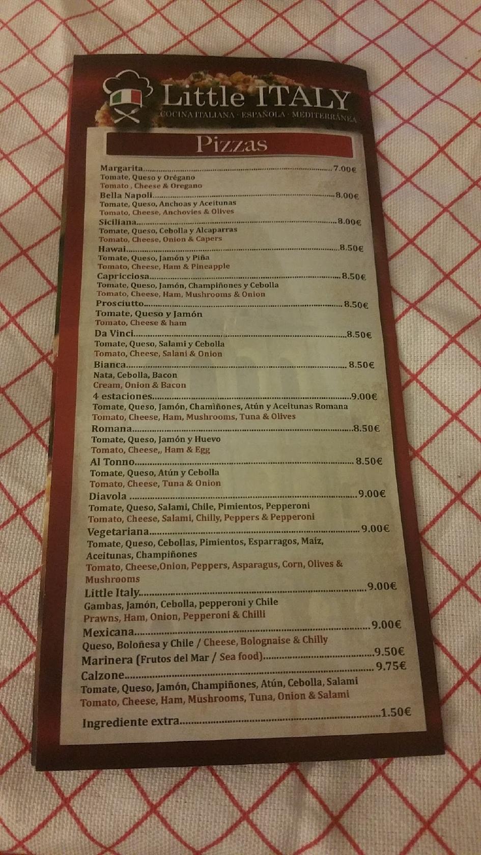 Menu at Little Italy Calahonda restaurant, Sitio de Calahonda, Avda. de ...