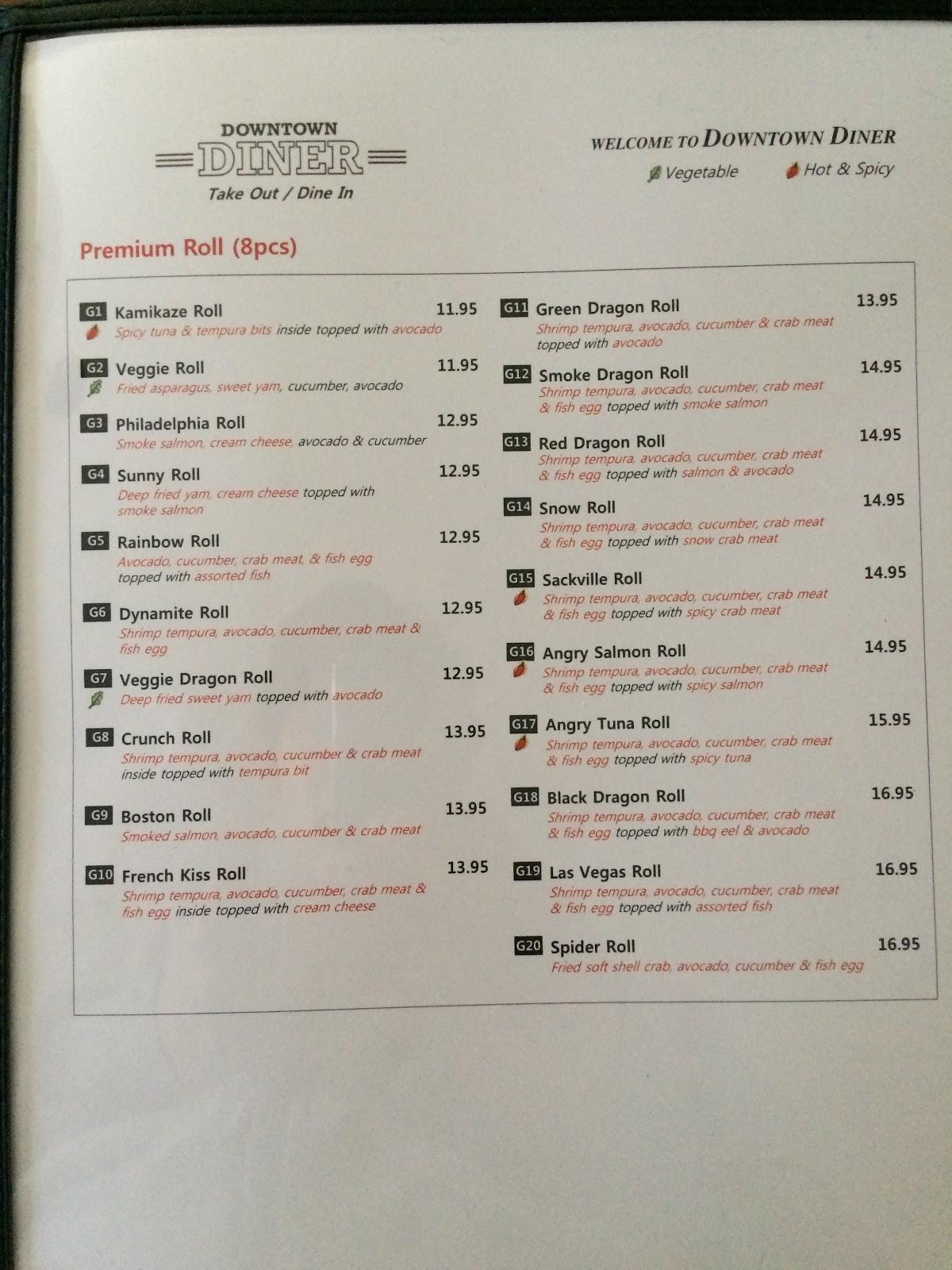 Menu at Nabi Sushi (formerly Downtown Diner) restaurant, Sackville, 3 ...
