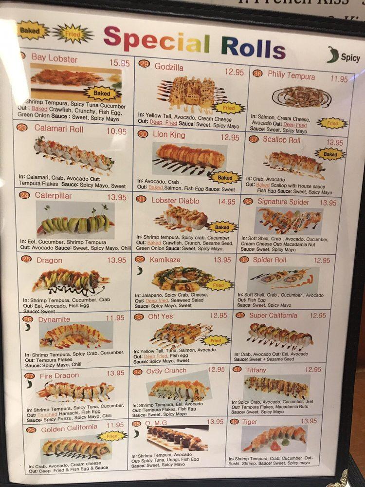 Menu at Oysy Sushi Teriyaki restaurant, San Jose