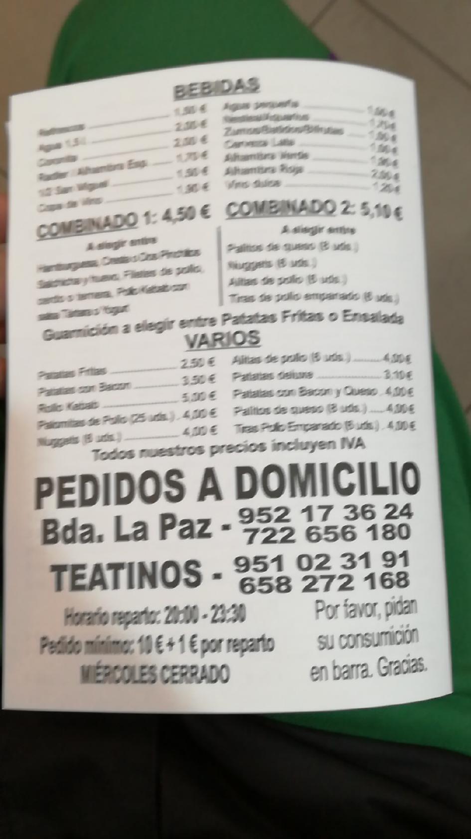 Menu at El Paponazo "La Papa del Oeste" restaurant, Málaga, C. Realenga ...