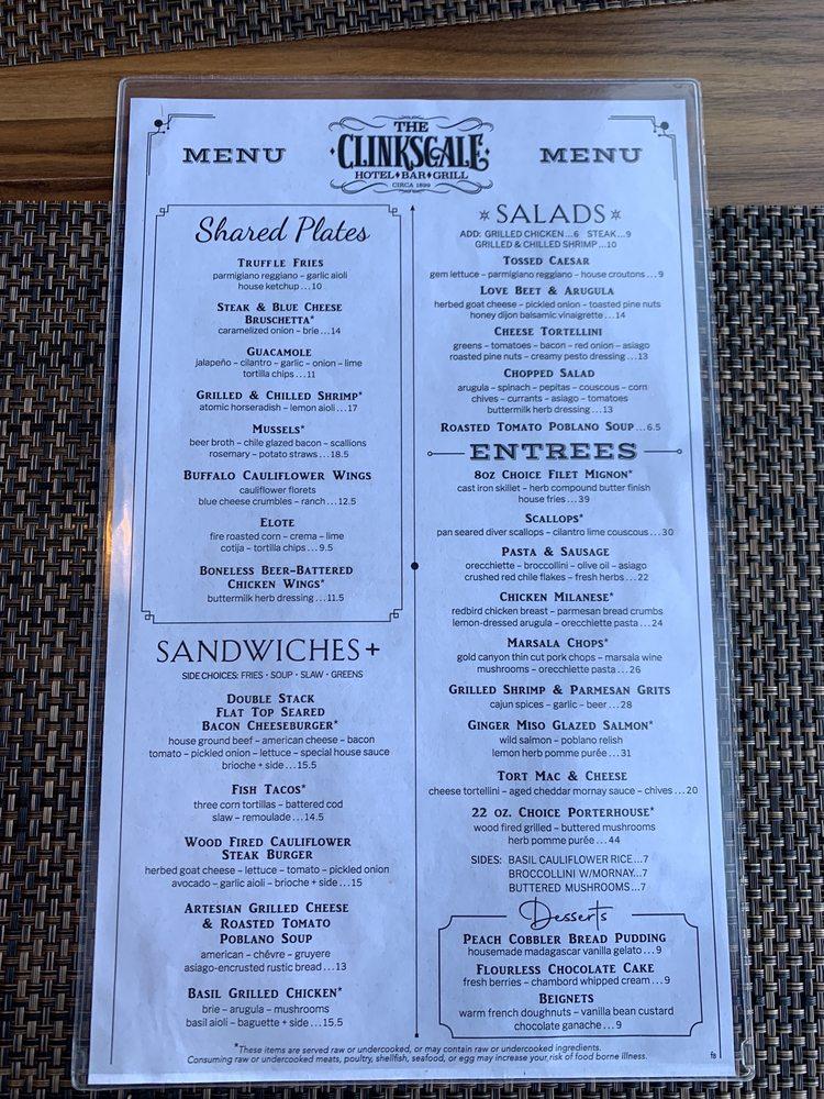 Menu at The Clinkscale pub & bar, Jerome